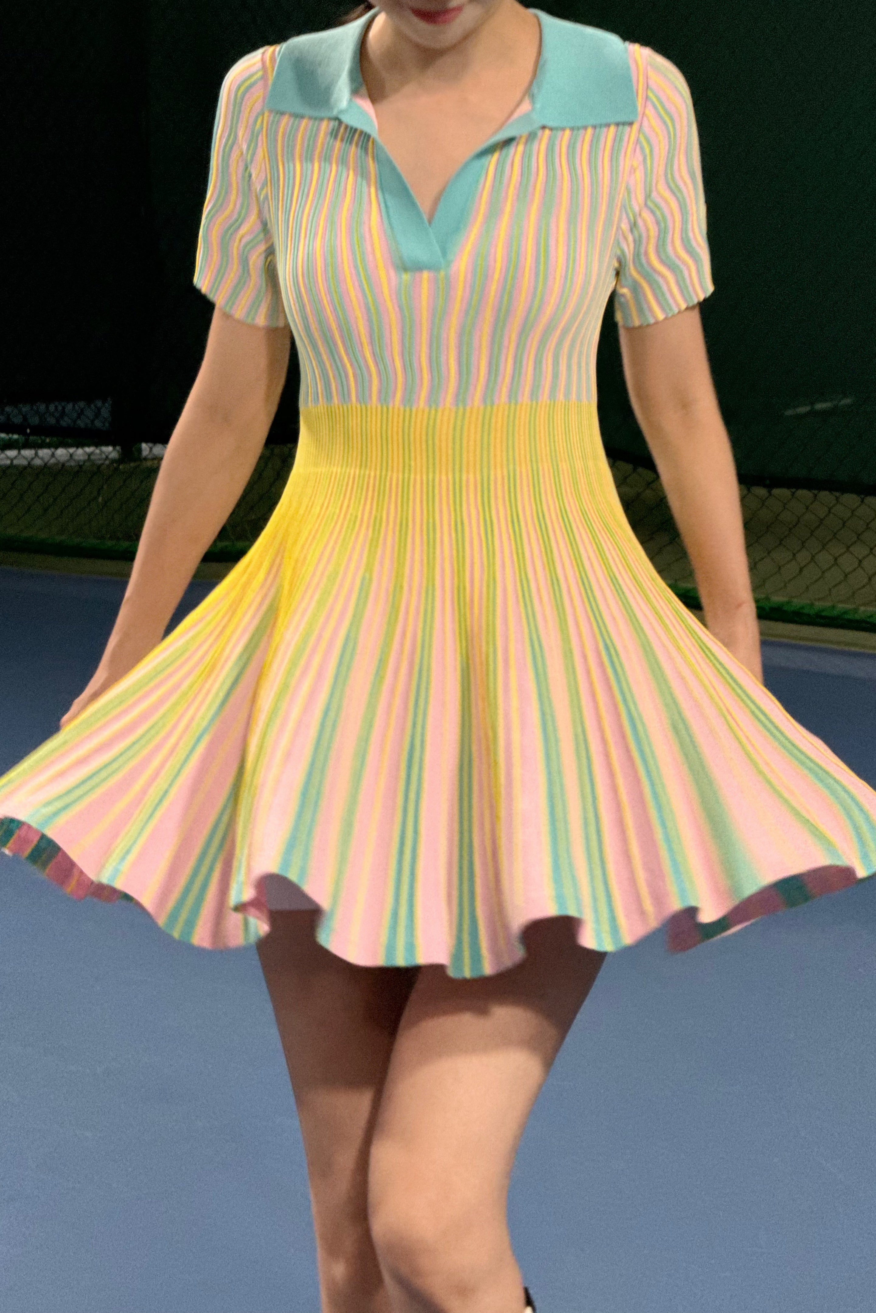 Eli.Zac Courtlight Knit Pleated Tennis Mini Dress – Pastel Summer Stri ...